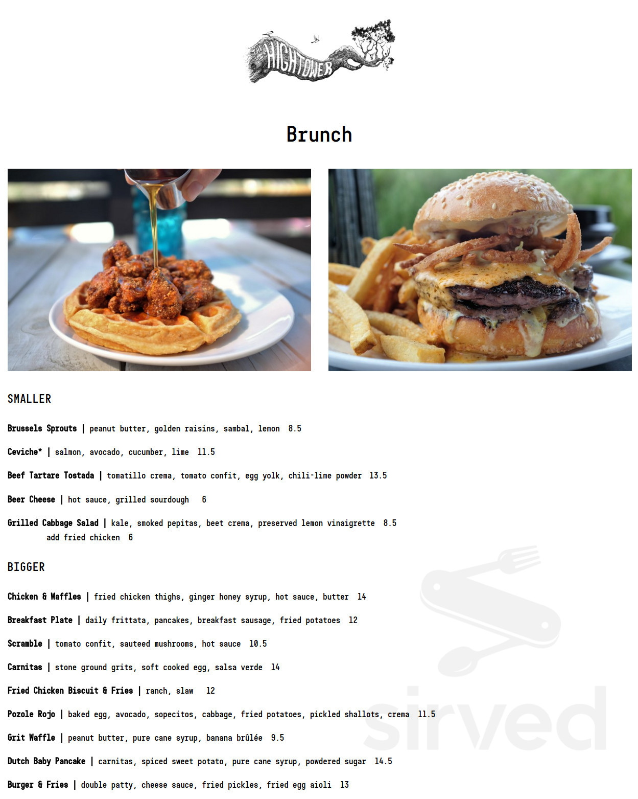 The Hightower menu in Austin, Texas, USA