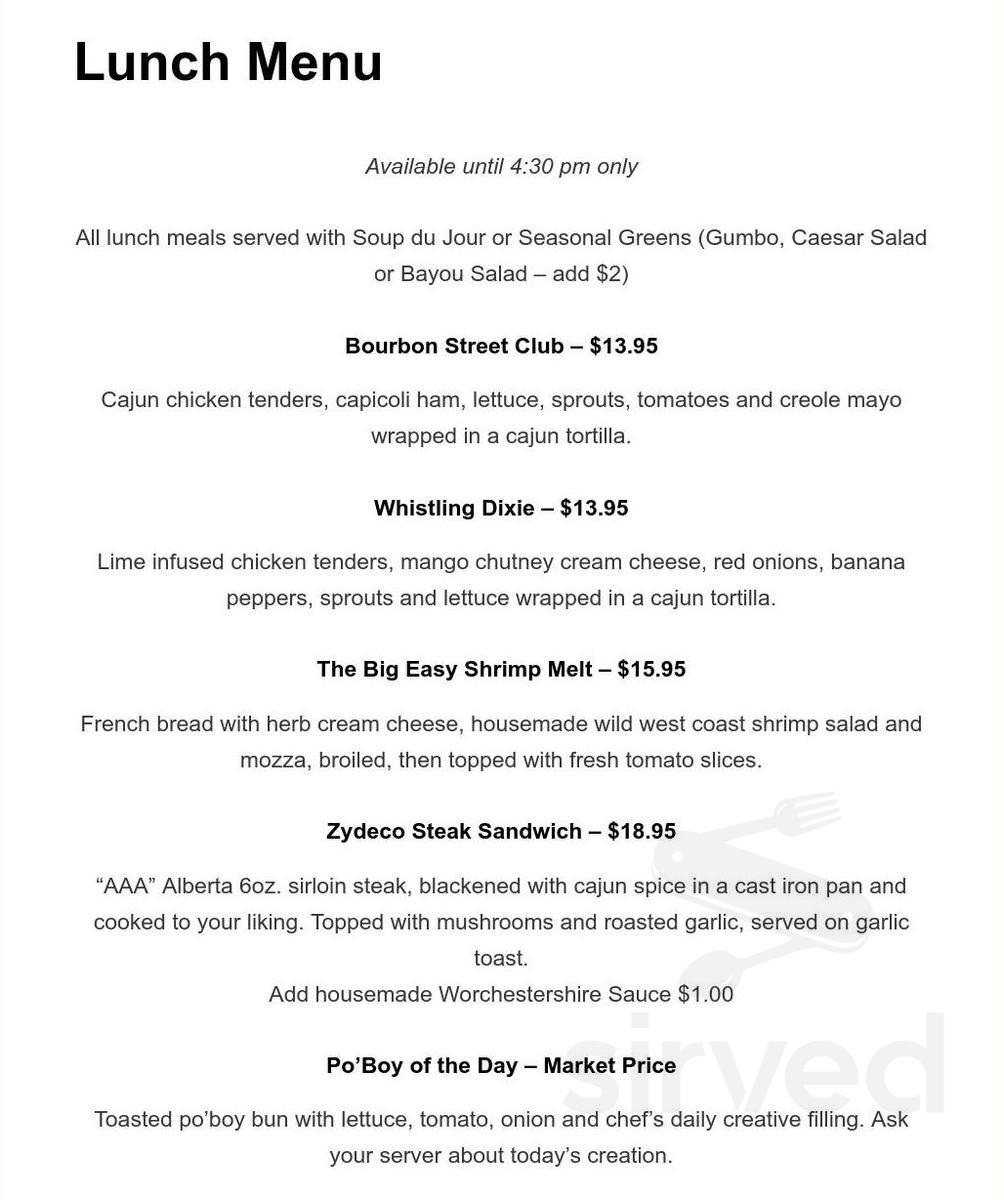 Blue's Bayou Cafe menu in Brentwood Bay, British Columbia, Canada