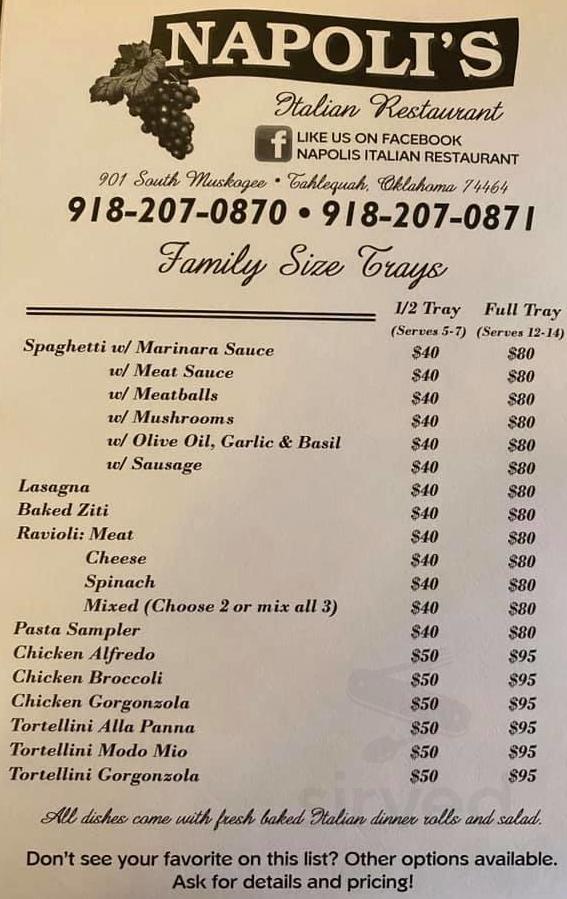 Napolis Italian Restaurant menus in Tahlequah, Oklahoma, United States