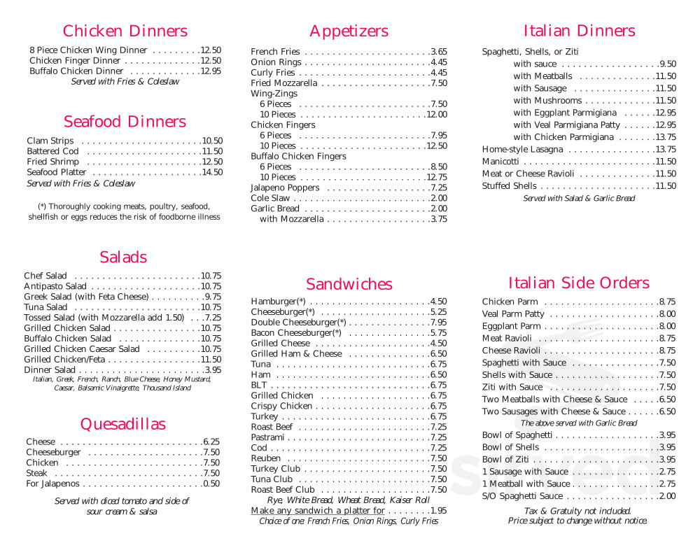 Ann's Pizza & Restaurant menu in Enfield, Connecticut, USA