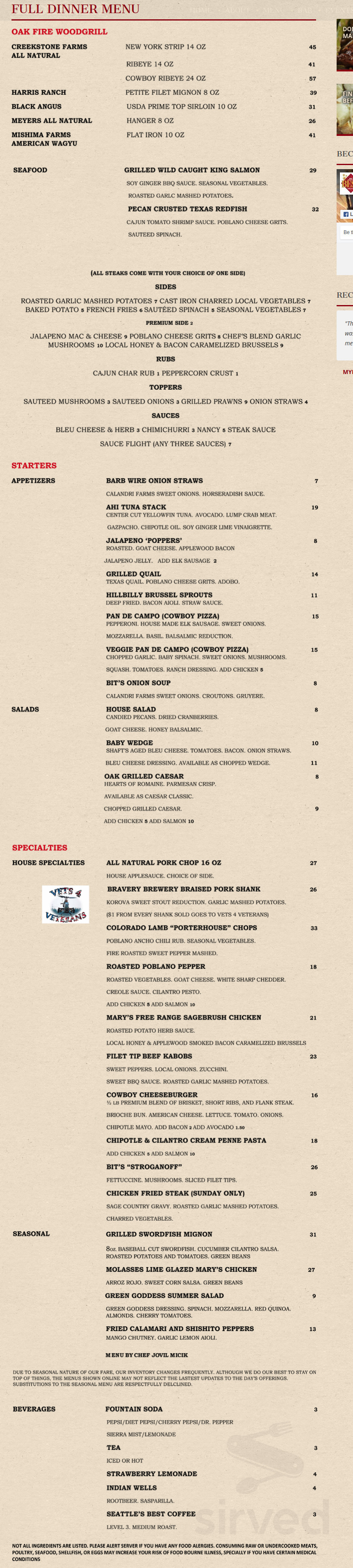 Broken Bit Steakhouse Menu In Lancaster California USA Broken Bit Steakhouse Menu In Lancaster California USA