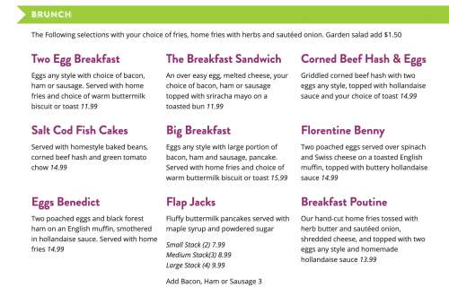 The Appleseed Modern Diner menu in Westville Road, Nova Scotia, Canada