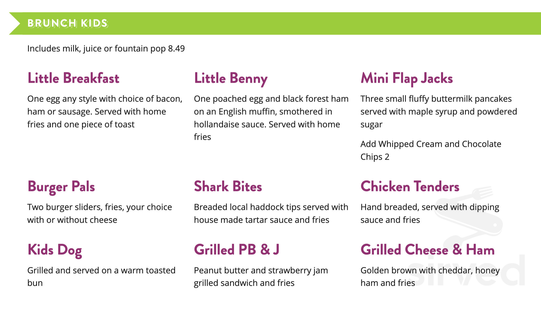 The Appleseed Modern Diner menu in Westville Road, Nova Scotia, Canada