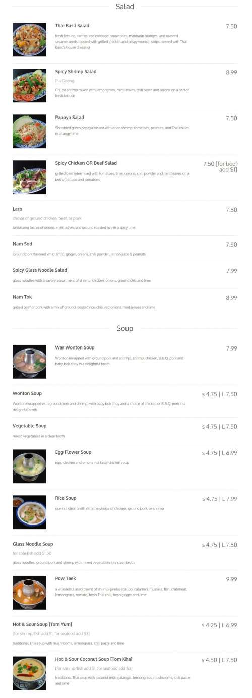 The Basil menu in Long Beach, California, USA