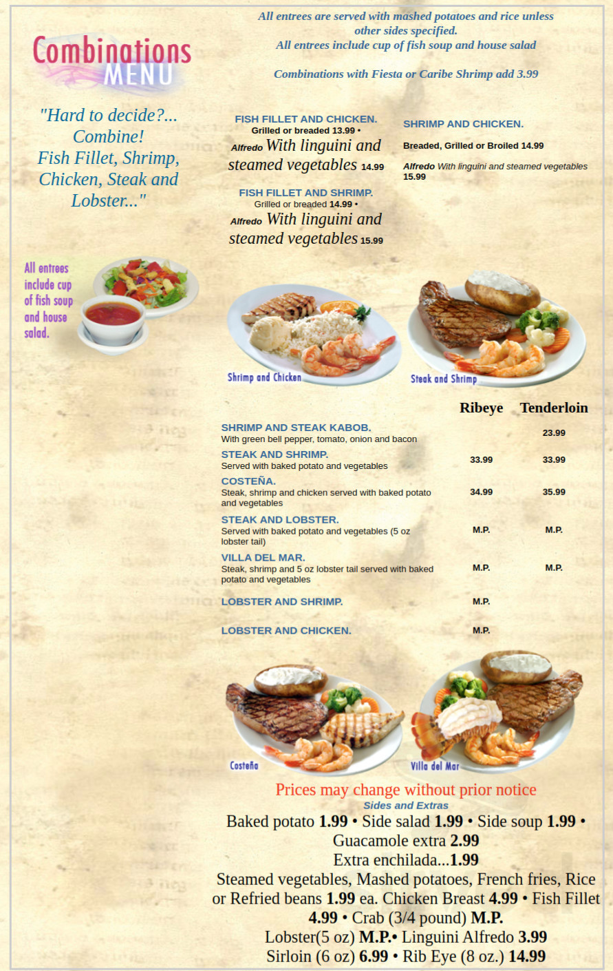 Menu - El Paso TX's Villa Del Mar | Sirved