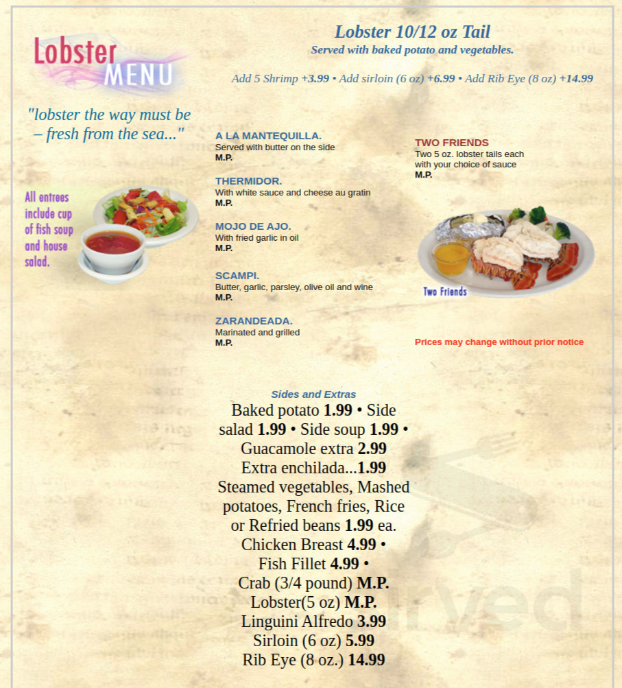 Villa Del Mar menu in El Paso, Texas, USA