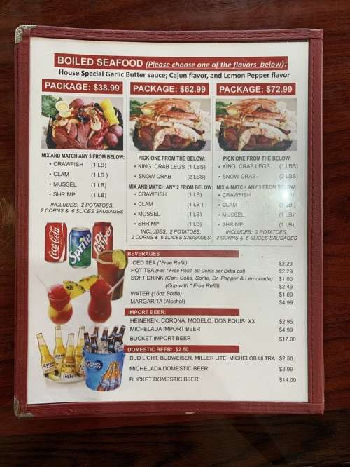 LA SPICY CRAWFISH menu in Houston, Texas, USA
