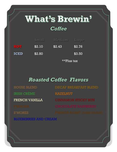 What's Brewin Cafe menu in Beverly, Massachusetts, USA