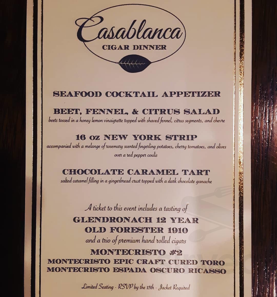 Casablanca Cigar Bar menus in Asheville, North Carolina, United States