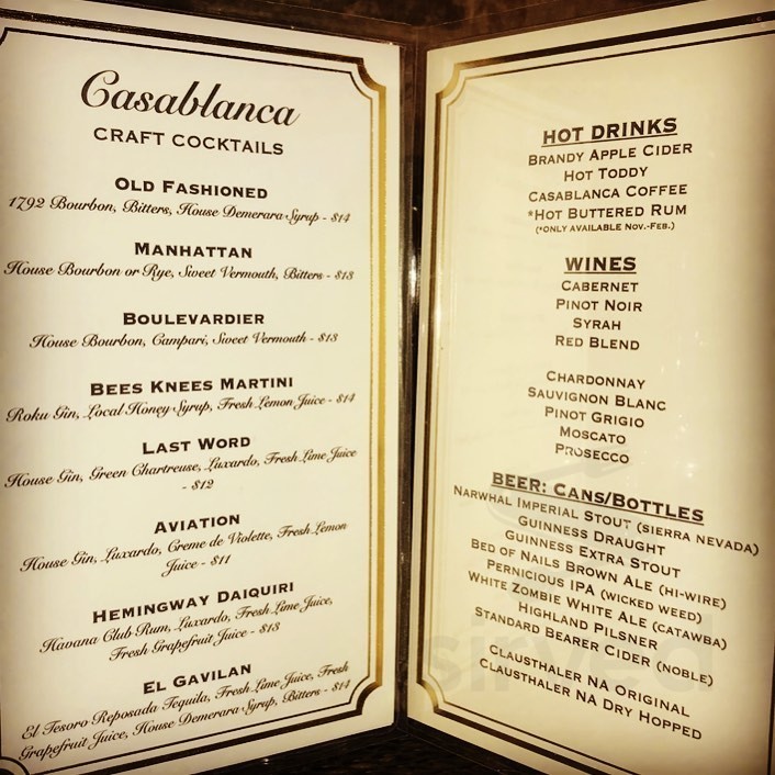 Casablanca Cigar Bar menus in Asheville, North Carolina, United States