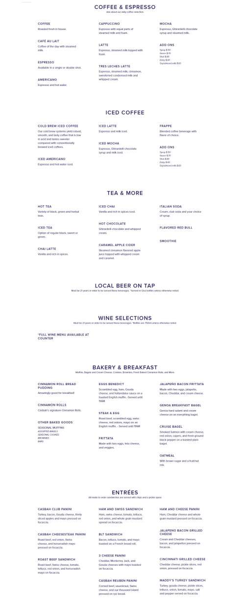 Casbah Coffee Co. menu in Crestview, Florida, USA