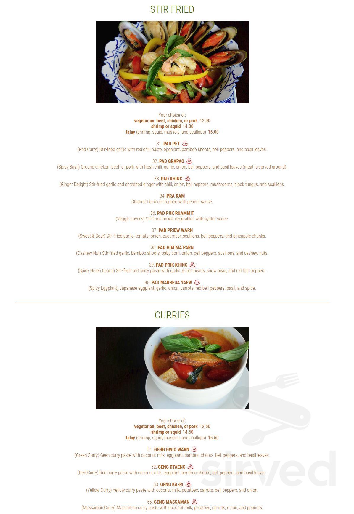 Thai Dishes menu in Burlington, Vermont, USA