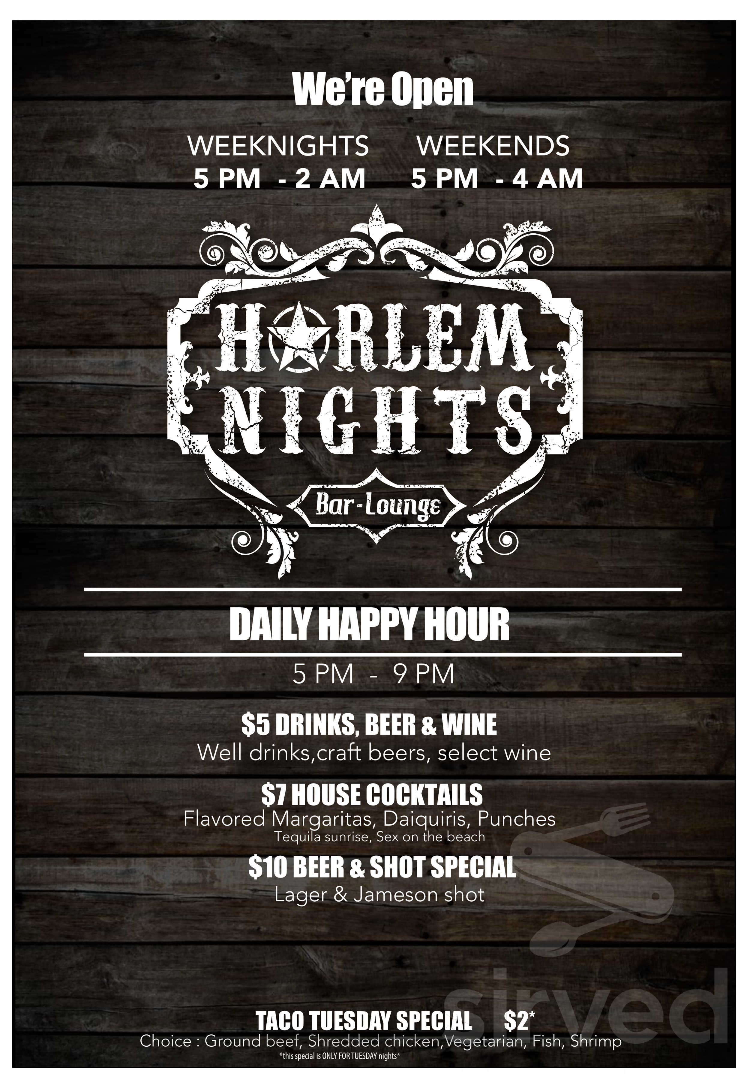 Harlem Nights menu in New York, New York, USA