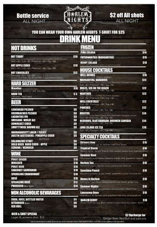 Harlem Nights menu in New York, New York, USA