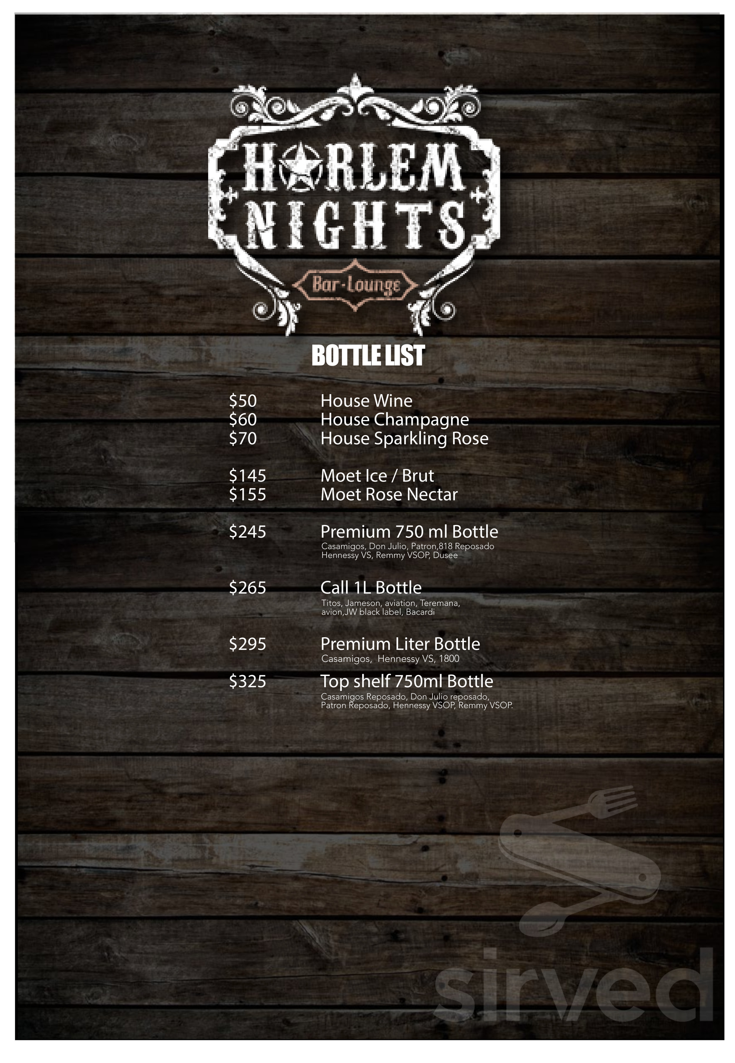 Harlem Nights menu in New York, New York, USA