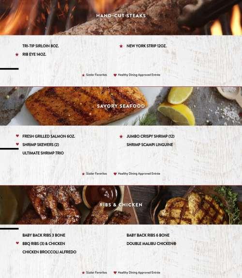 Sizzler menu in El Cajon, California, USA