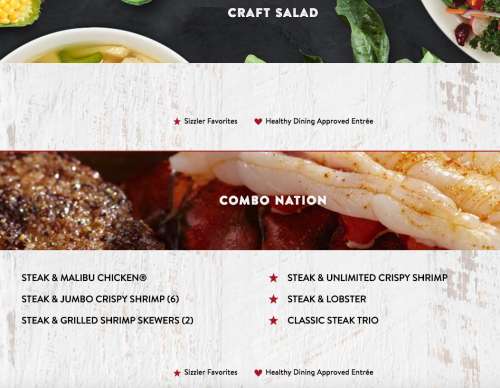 Sizzler menu in El Cajon, California, USA