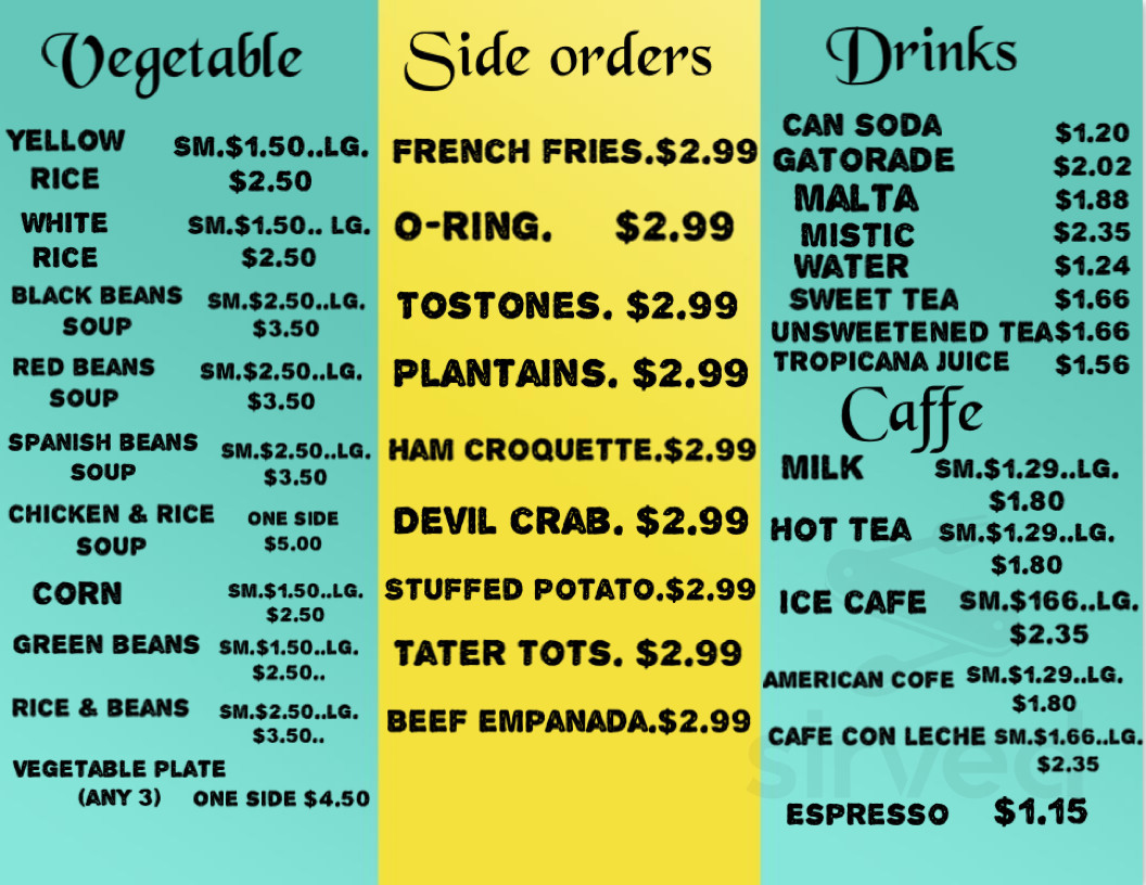 Rio cafe menu in Tampa, Florida, USA