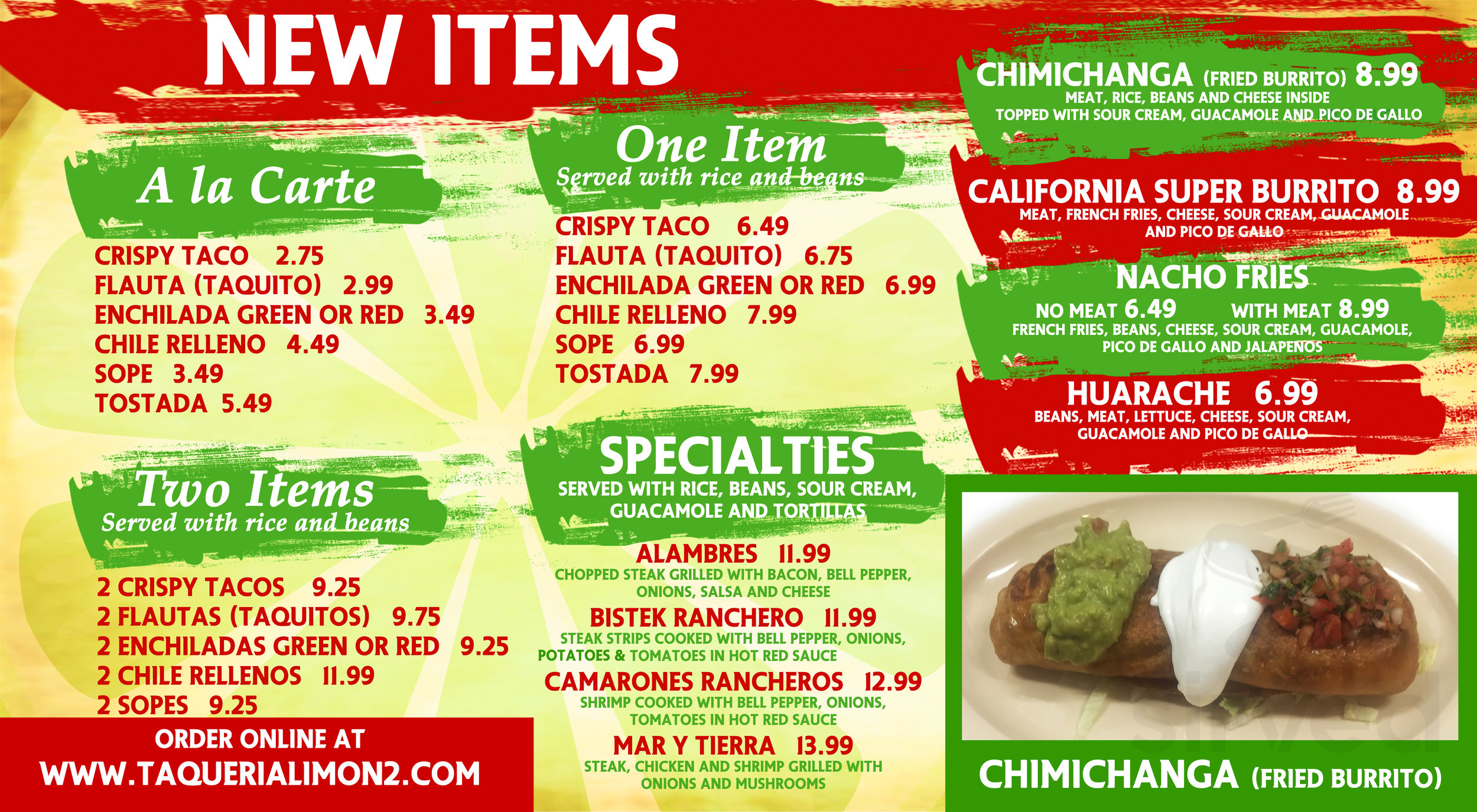 Taqueria Extra menu in Walnut Creek, California, USA