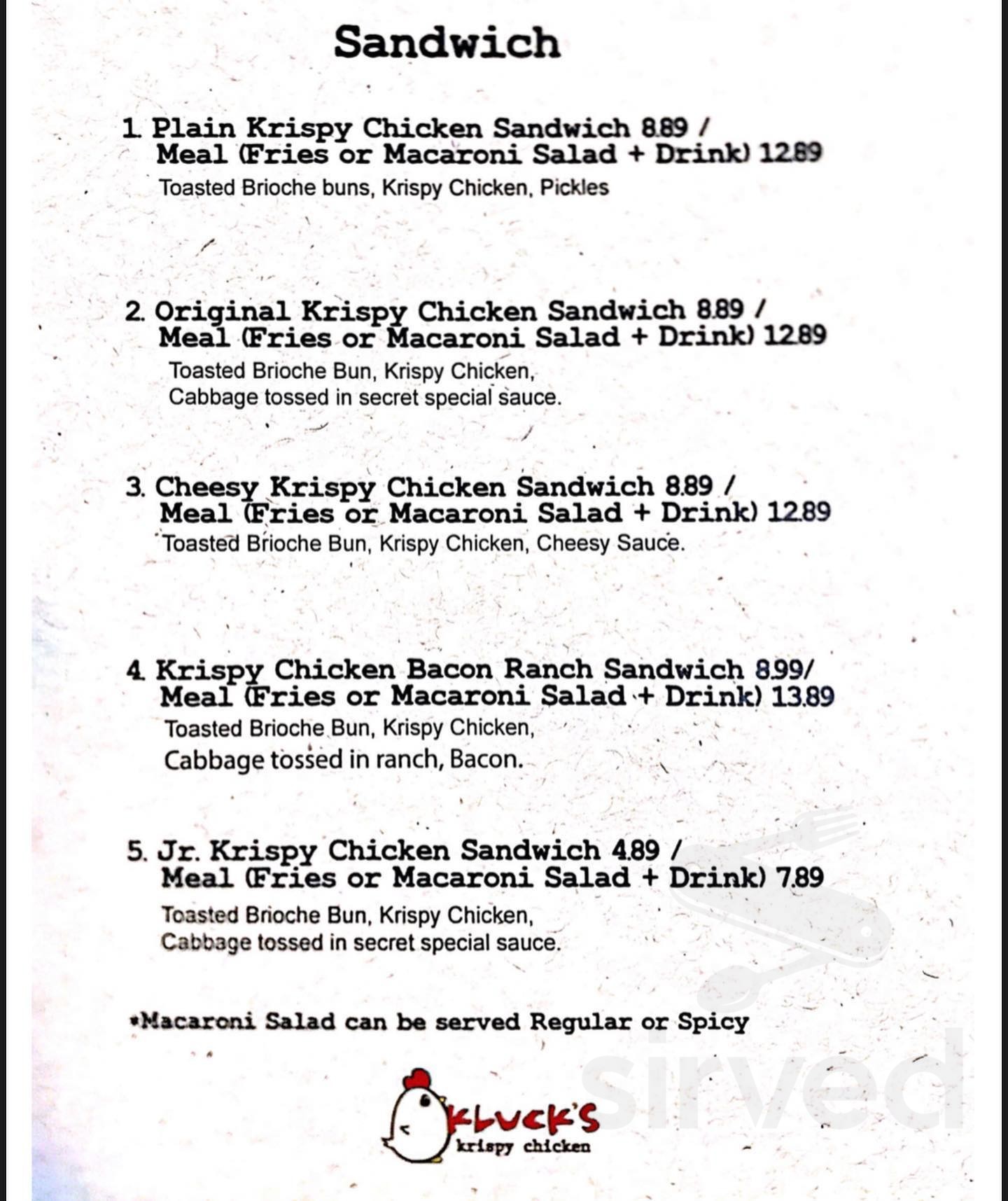 Kluck's Krispy Chicken menu in Orem, Utah, USA