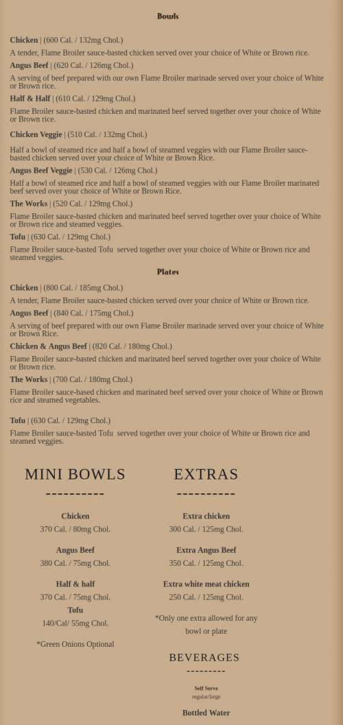 The Flame Broiler menu in Sherman Oaks, California, USA