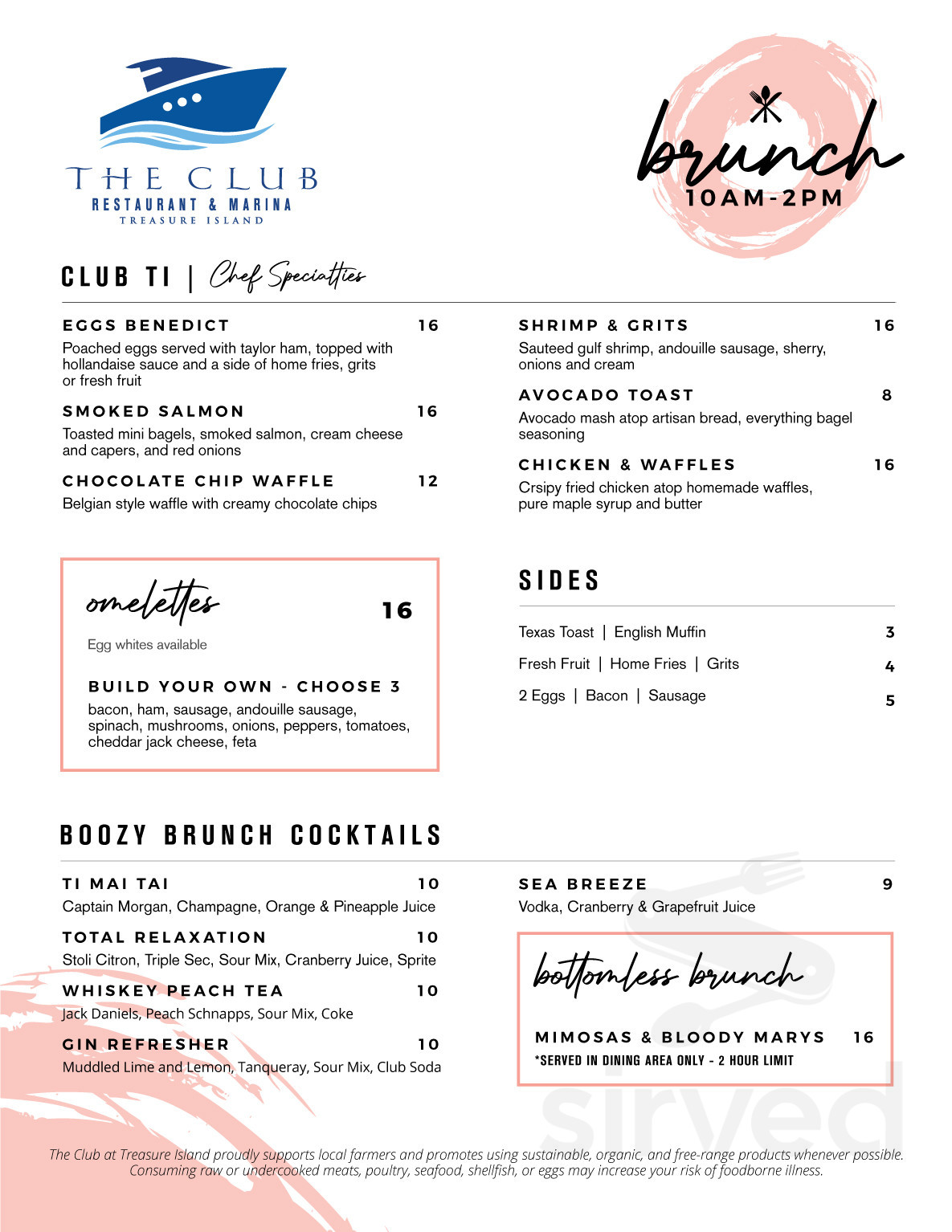 The Club at Treasure Island Waterside Dining menu in Treasure Island ...