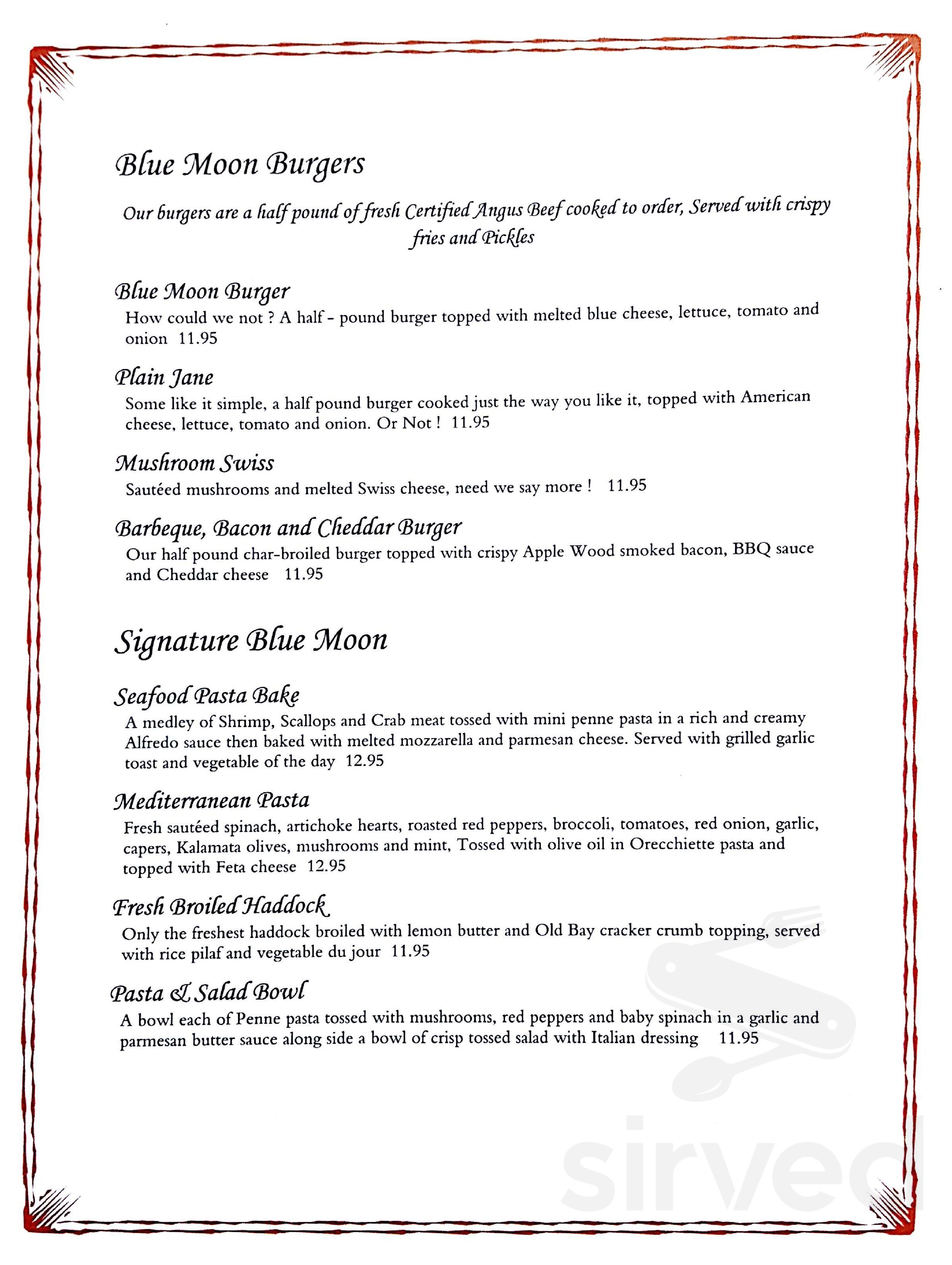 Menu - Fulton NY's Blue Moon Grill | Sirved