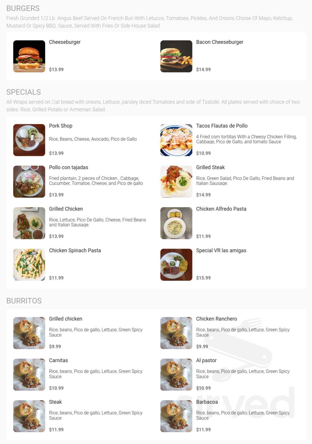 Las Amigas menu in Watertown, Massachusetts, USA