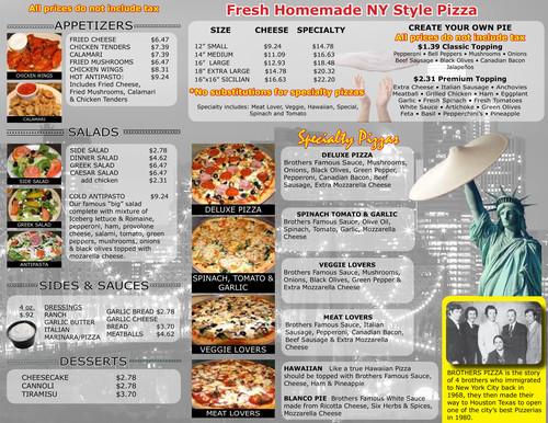 Brothers Pizza Express menu in The Woodlands, Texas, USA