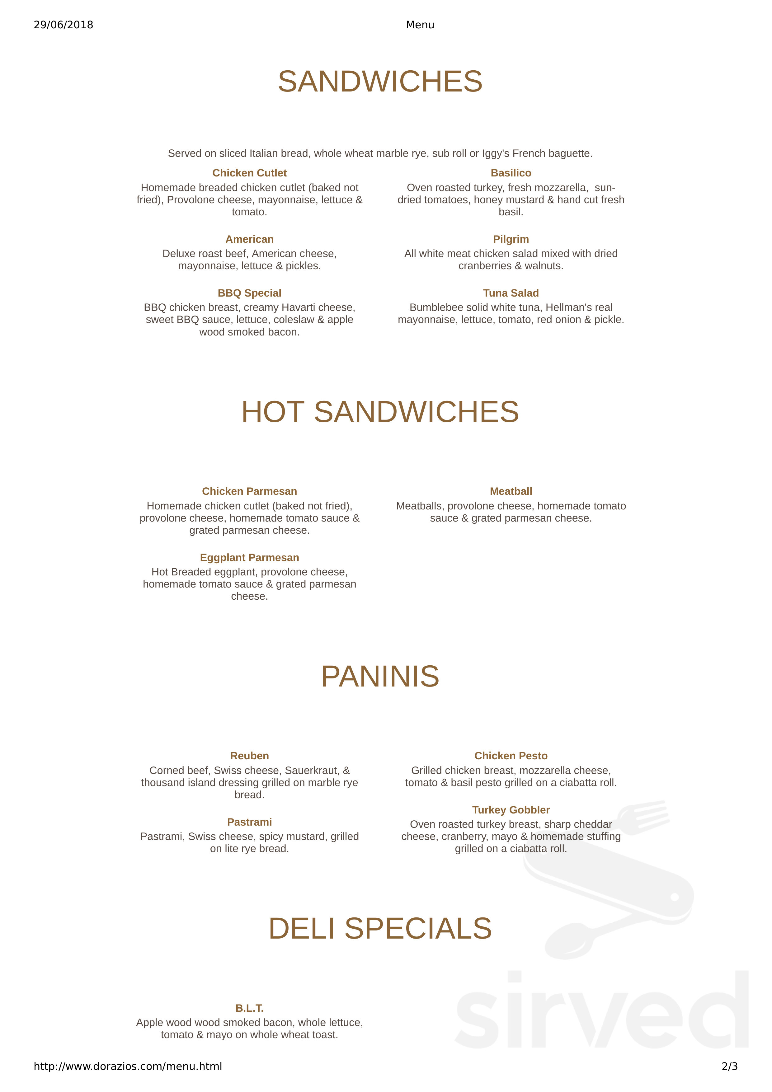 D'Orazio's Italian Marketplace menu in Duxbury, Massachusetts, USA