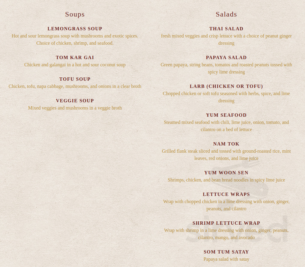 Bangkok Noi Thai Cuisine menus in Gloucester, Virginia, United States