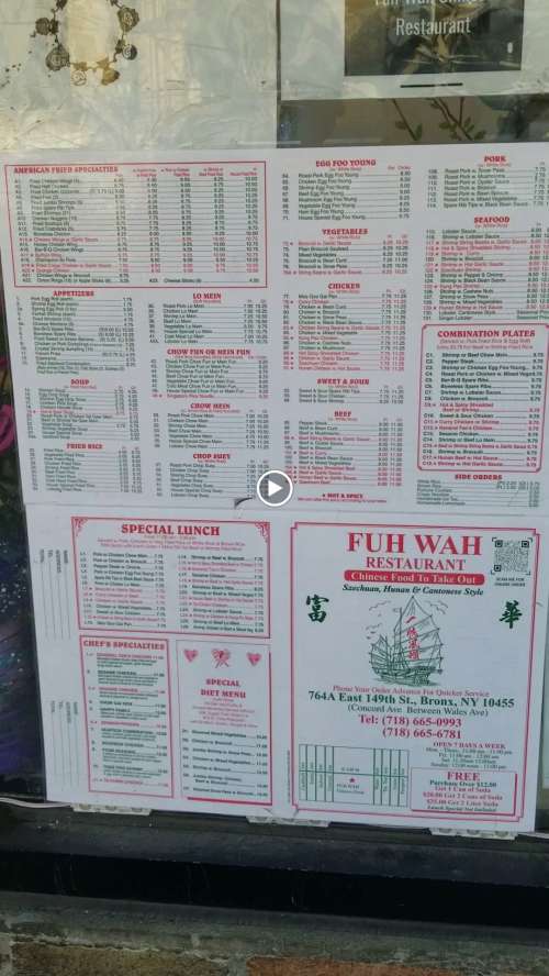Fuh Wah menu in The Bronx, New York, USA