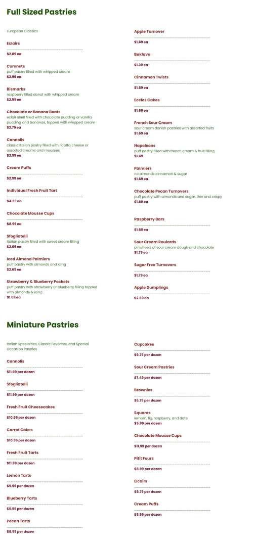 Vienna Bakery menu in Barrington, Rhode Island, USA