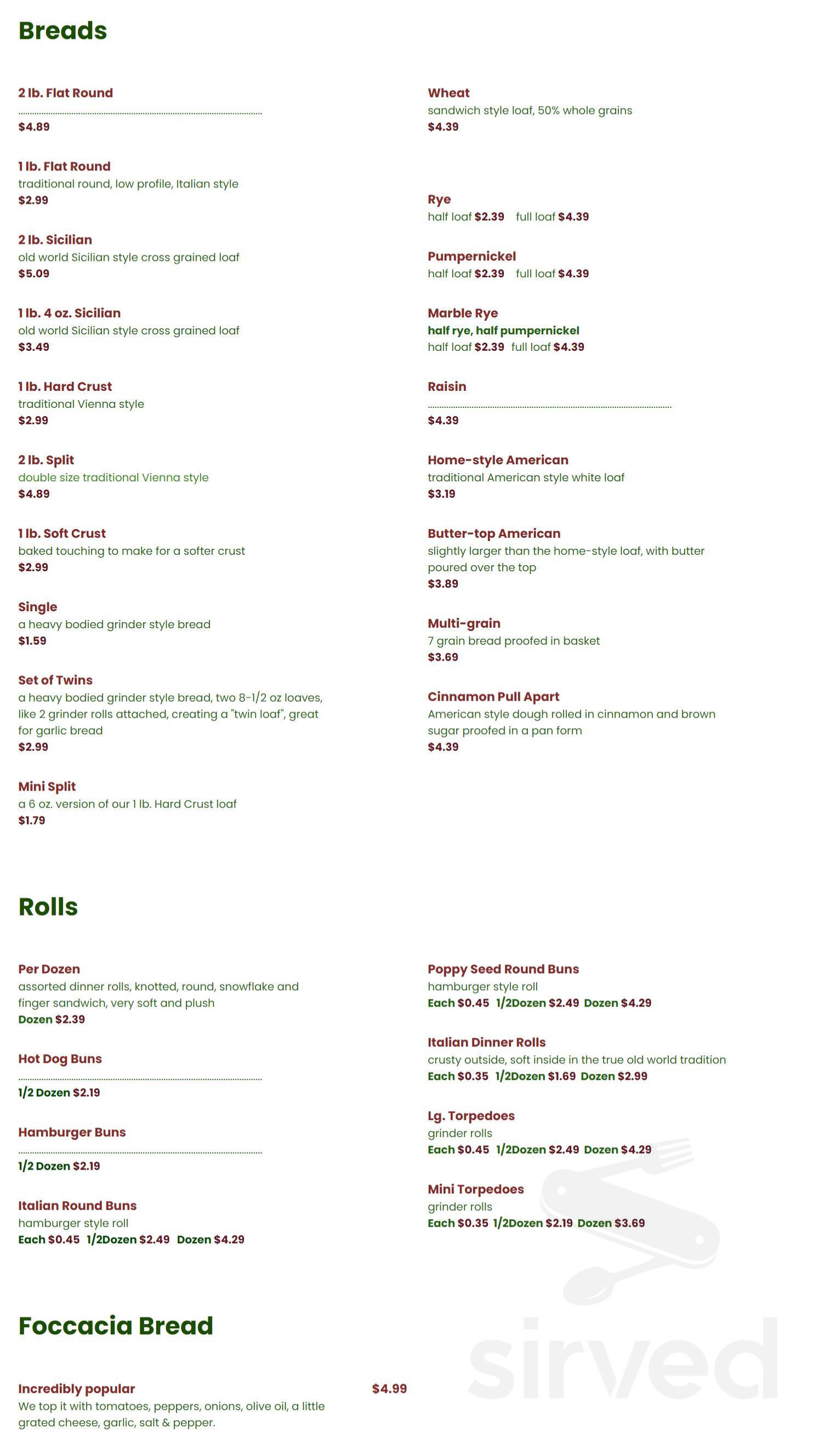 Vienna Bakery menu in Barrington, Rhode Island, USA