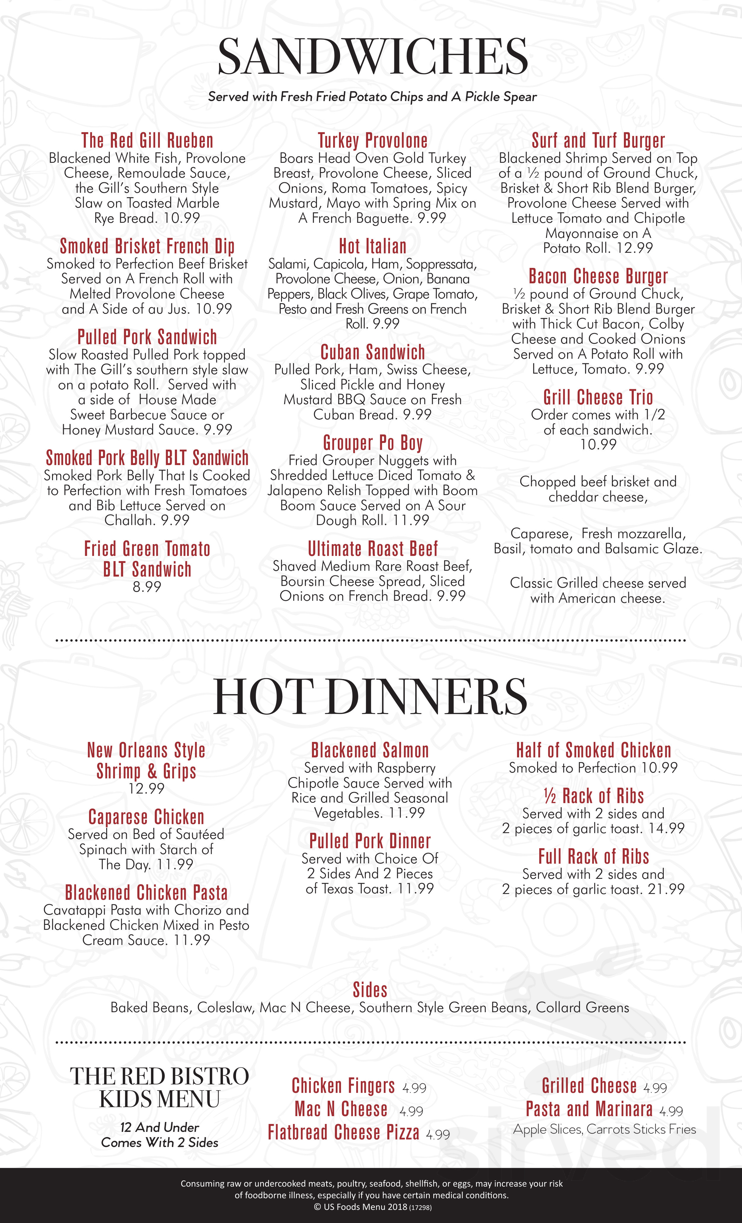 Menu - Jacksonville FL's The Red Gill Bistro | Sirved