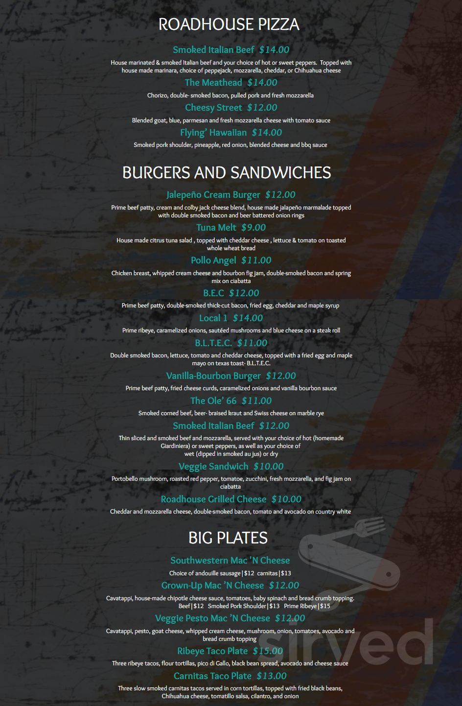 Roadhouse 66 Gas N' Grill menus in Chicago, Illinois, United States