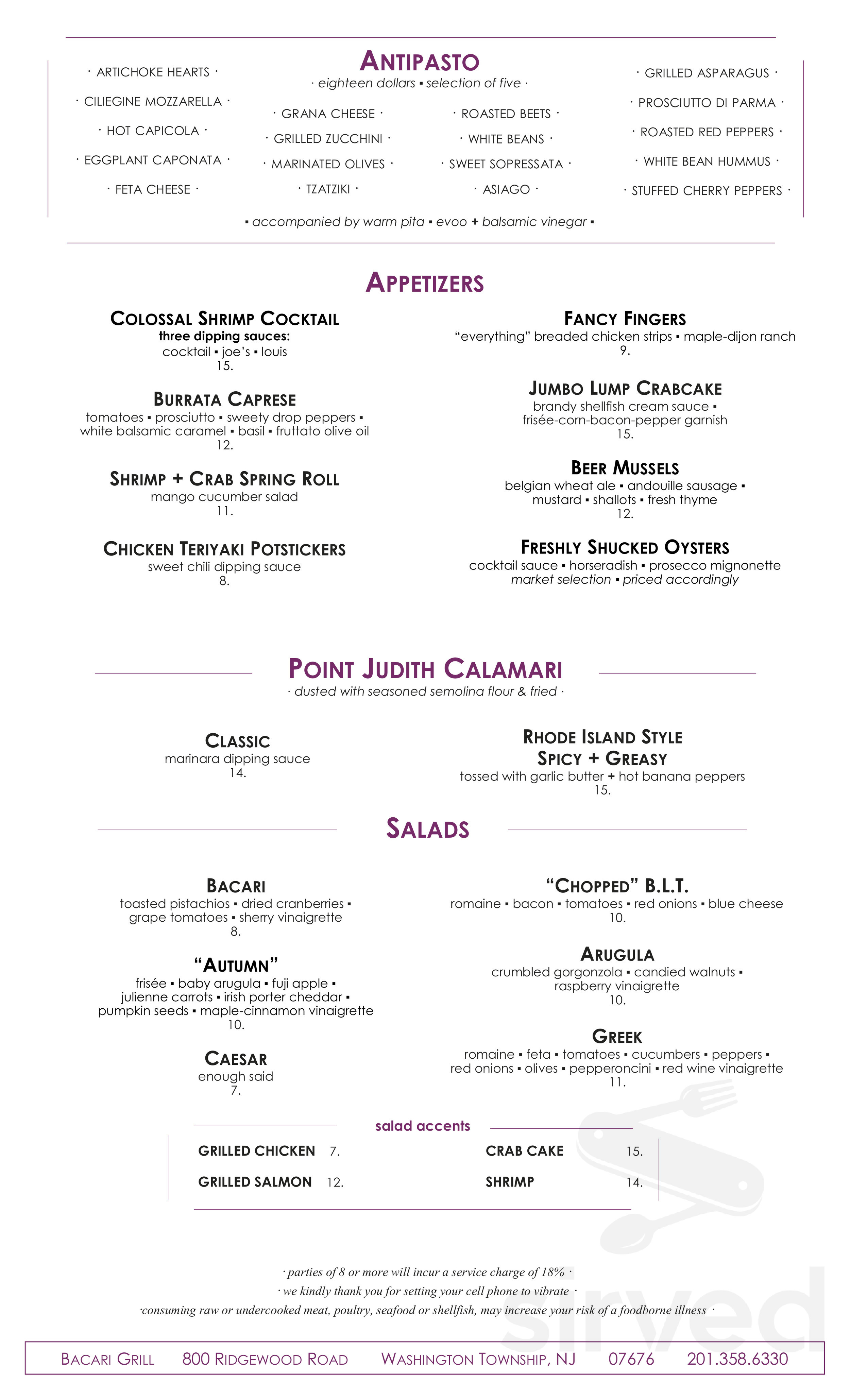 Bacari Grill menu in Township of Washington, New Jersey, USA