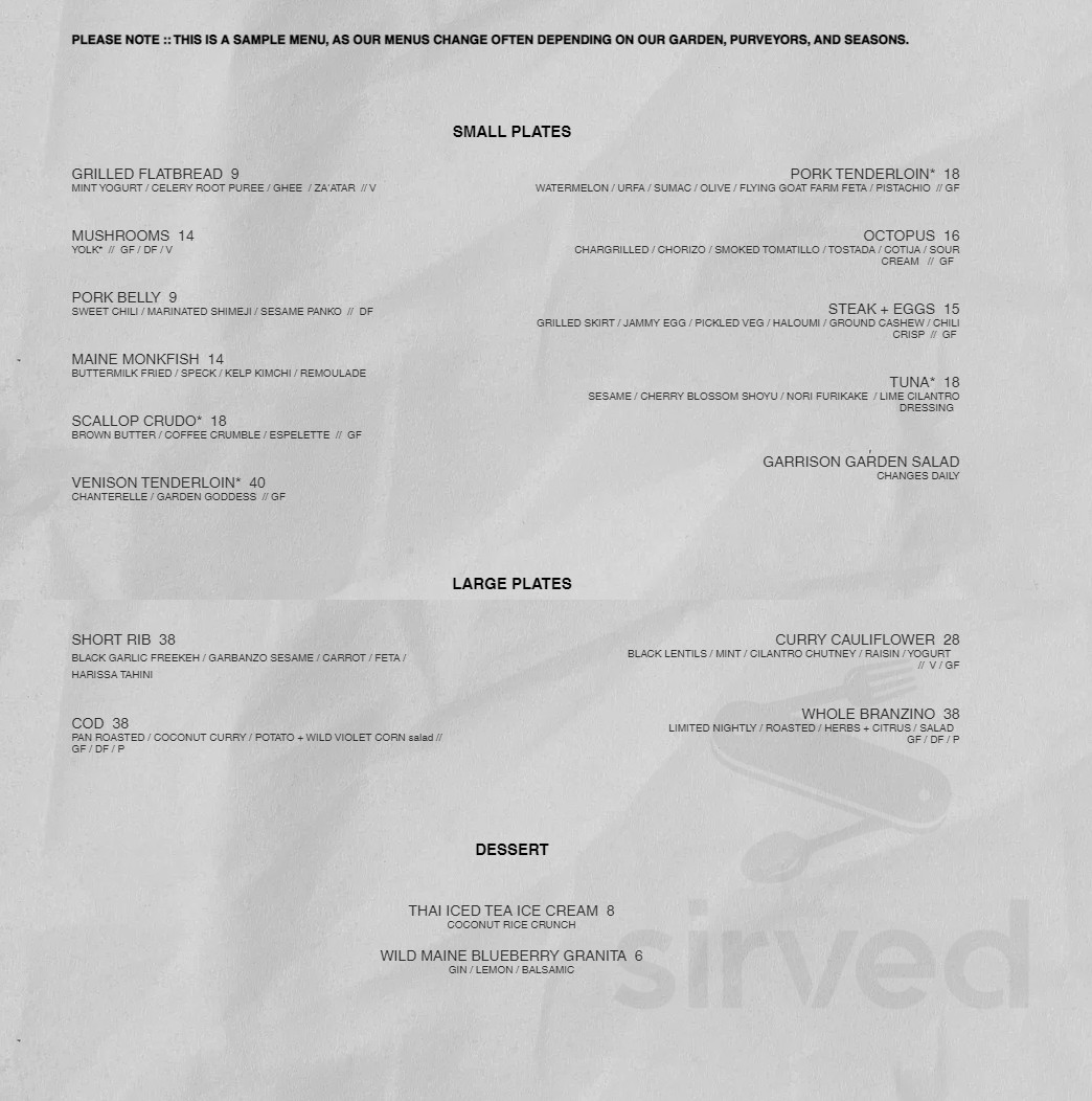 The Garrison menus in Yarmouth, Maine, United States