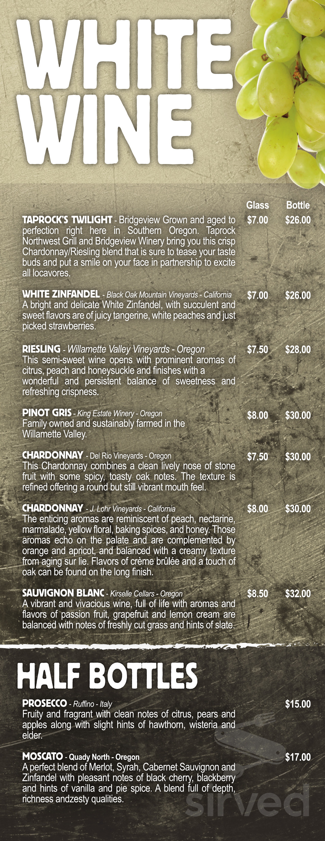 Menu for Taprock Northwest Grill in Grants Pass, OR | Sirved