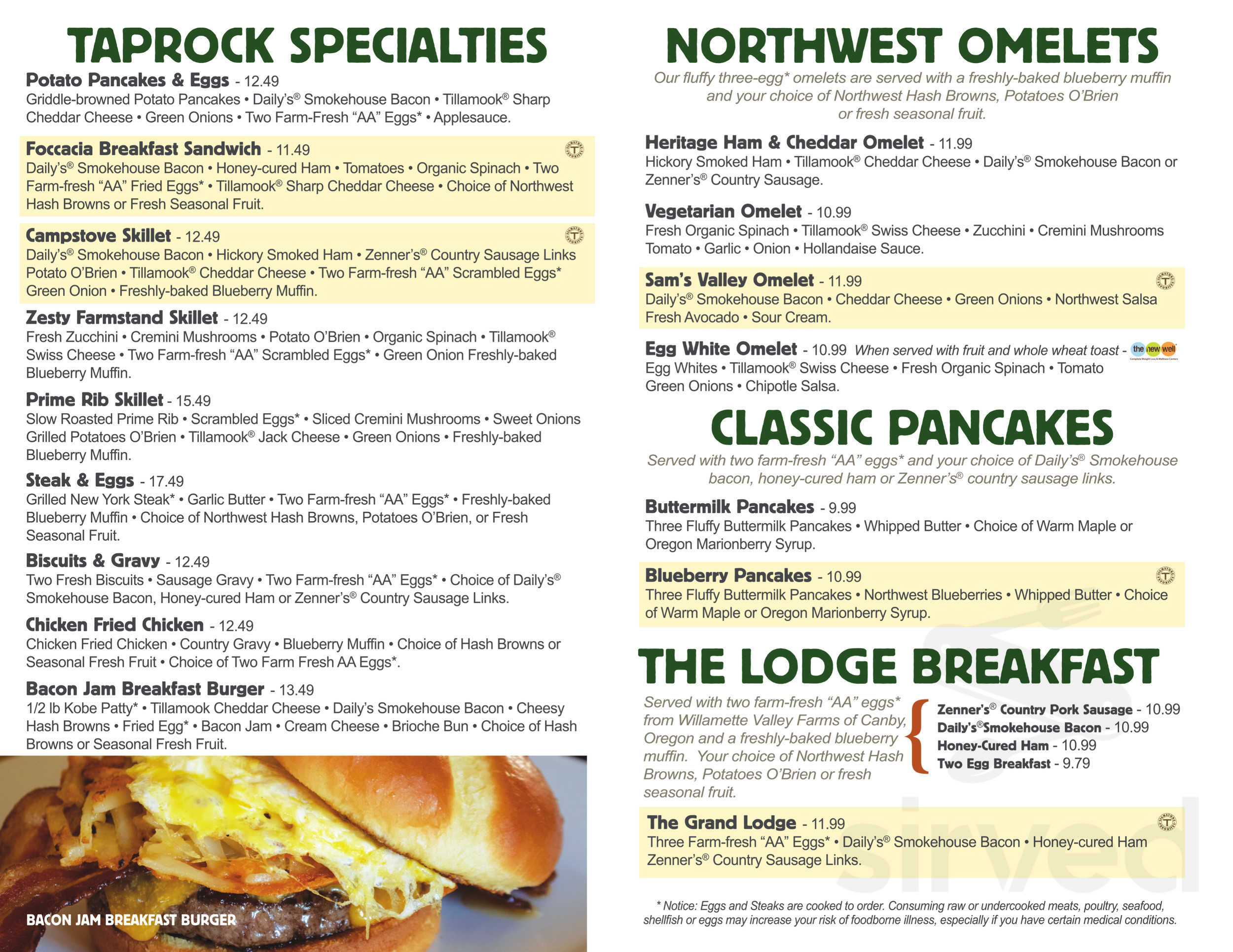 Menu for Taprock Northwest Grill in Grants Pass, OR | Sirved