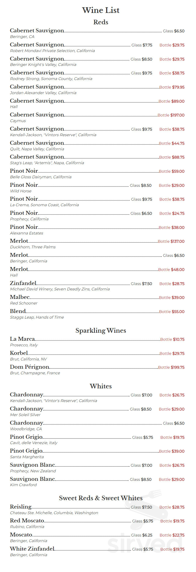 Riverfront Steakhouse menu in North Little Rock, Arkansas, USA