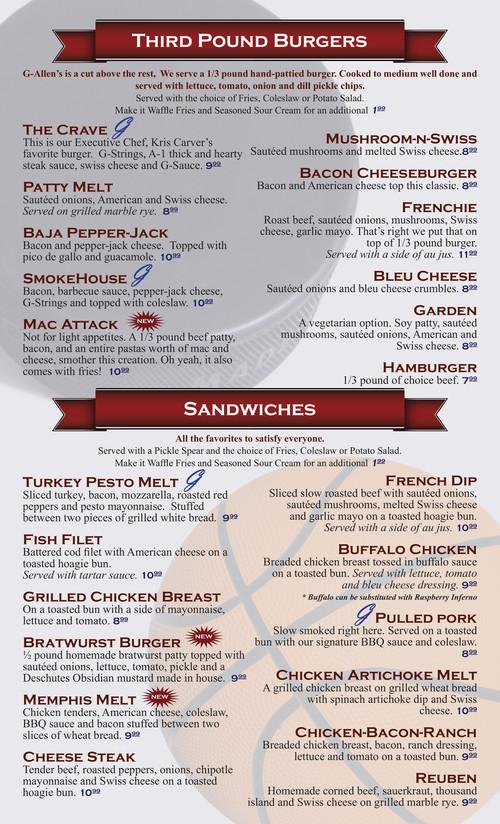 G Allen's Restaurant and Sports Bar menu in Sartell, Minnesota, USA