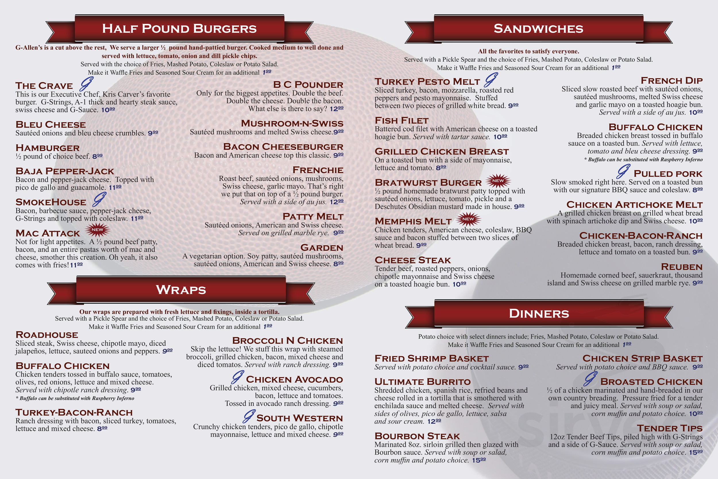 G Allen's Restaurant and Sports Bar menu in Sartell, Minnesota, USA