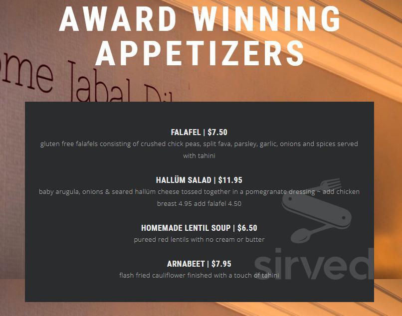 Tabule Bayview Village menu in North York, Ontario, Canada