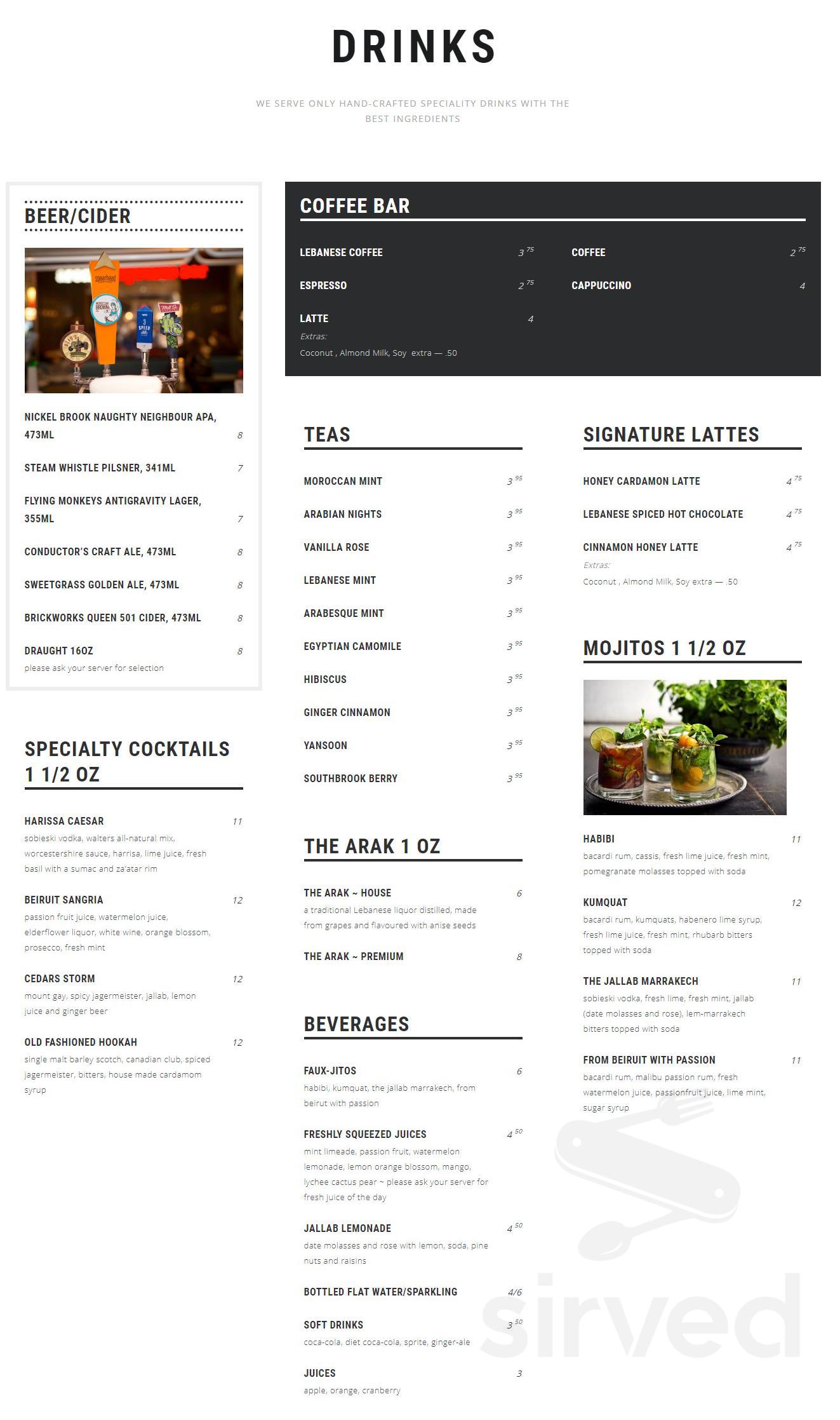 Tabule Bayview Village menu in North York, Ontario, Canada
