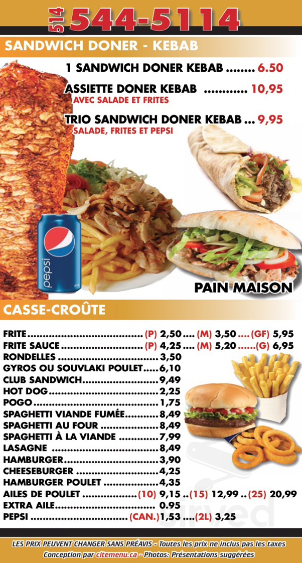 Pizza Doner Kebab menu in Montréal, Quebec, Canada