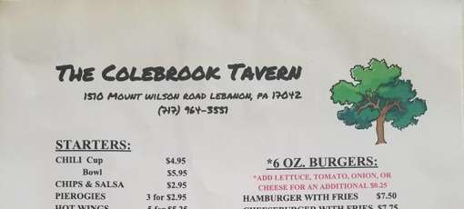 Menu for Colebrook Tavern in Lebanon, PA | Sirved