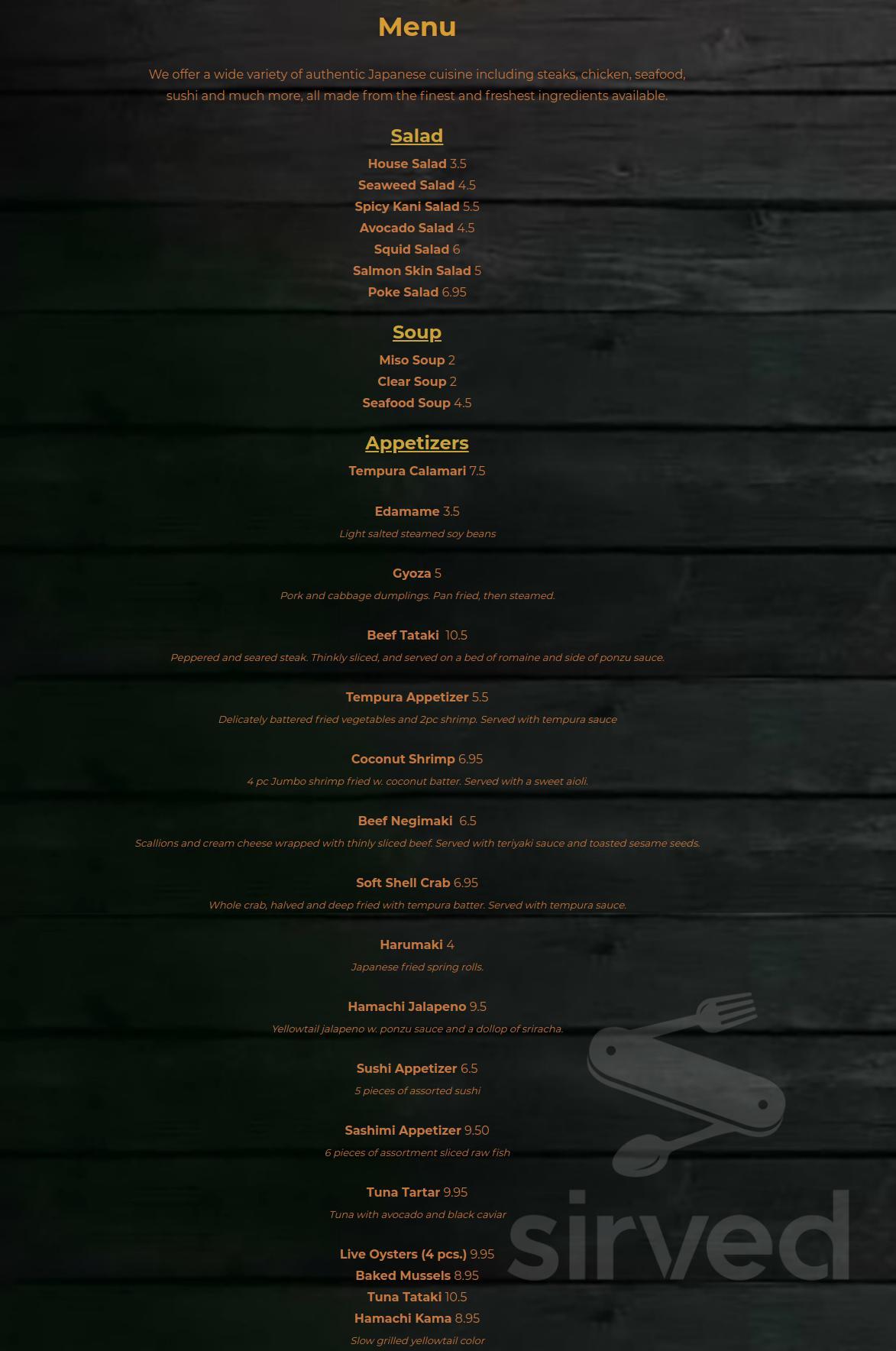 Nagoya Japanese Steakhouse & Sushi menu in Salem, Oregon, USA