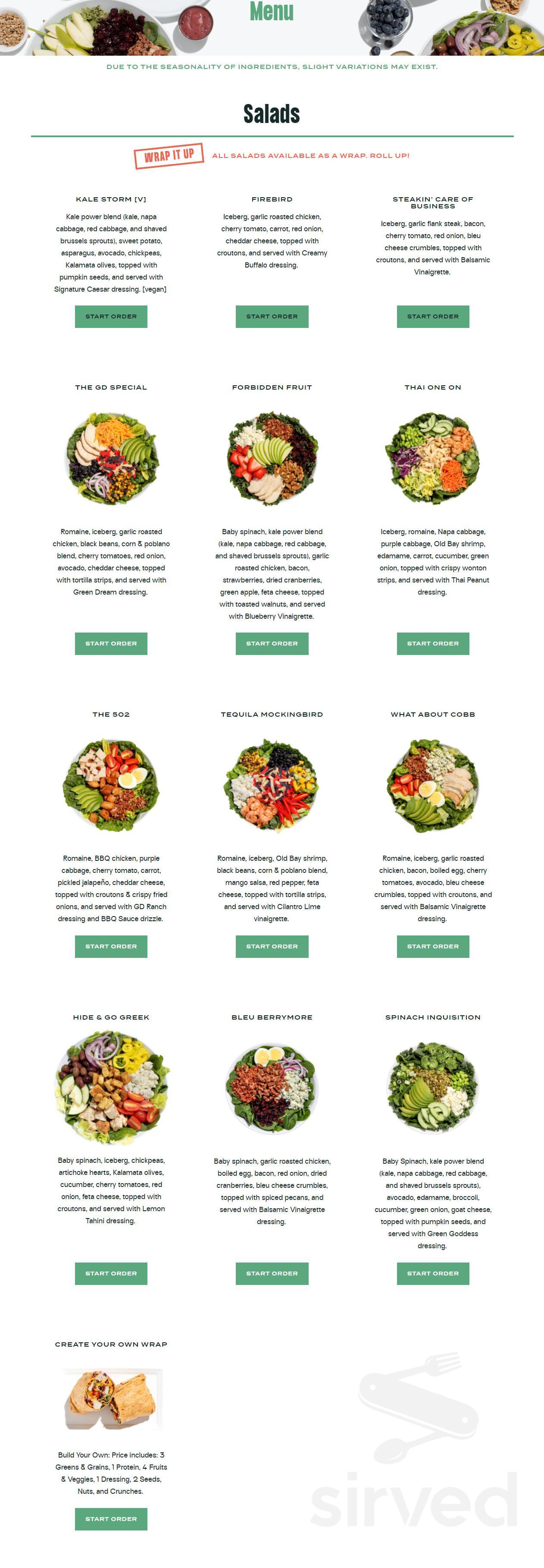 Menu - Louisville KY's Green District Salads - Middletown | Sirved