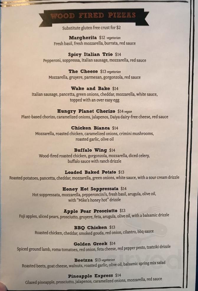 Baked Wood Fired Pizza menu in Crandon, Wisconsin, USA